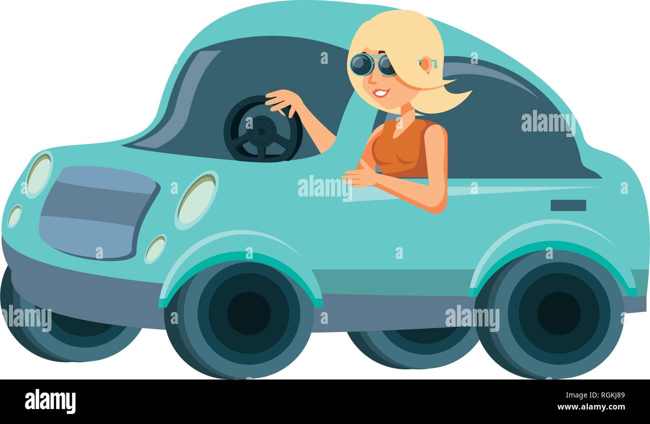 young woman driving car vector illustration design Stock Vector Image ...