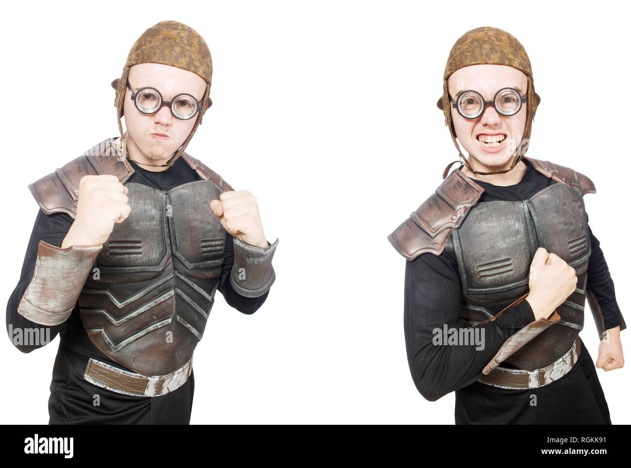 Young funny man in armour suit Stock Photo - Alamy