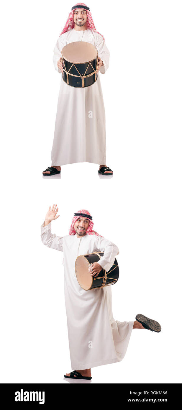 Arab man with drum isolated on white Stock Photo - Alamy