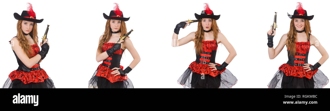 Woman pirate with gun isolated on white Stock Photo - Alamy