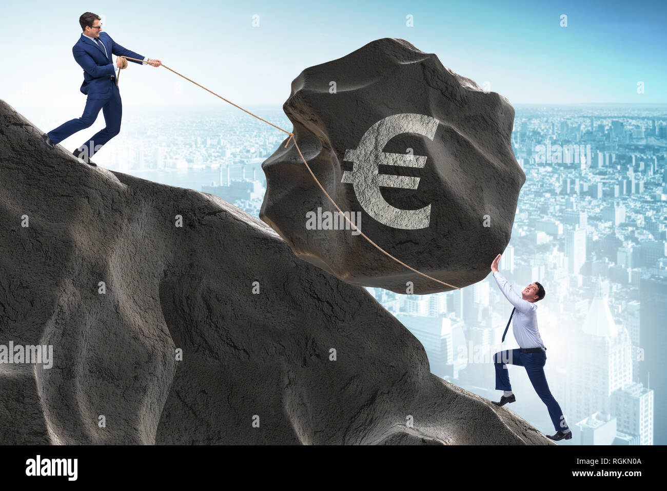 Man rolling rock up hill hi-res stock photography and images - Alamy