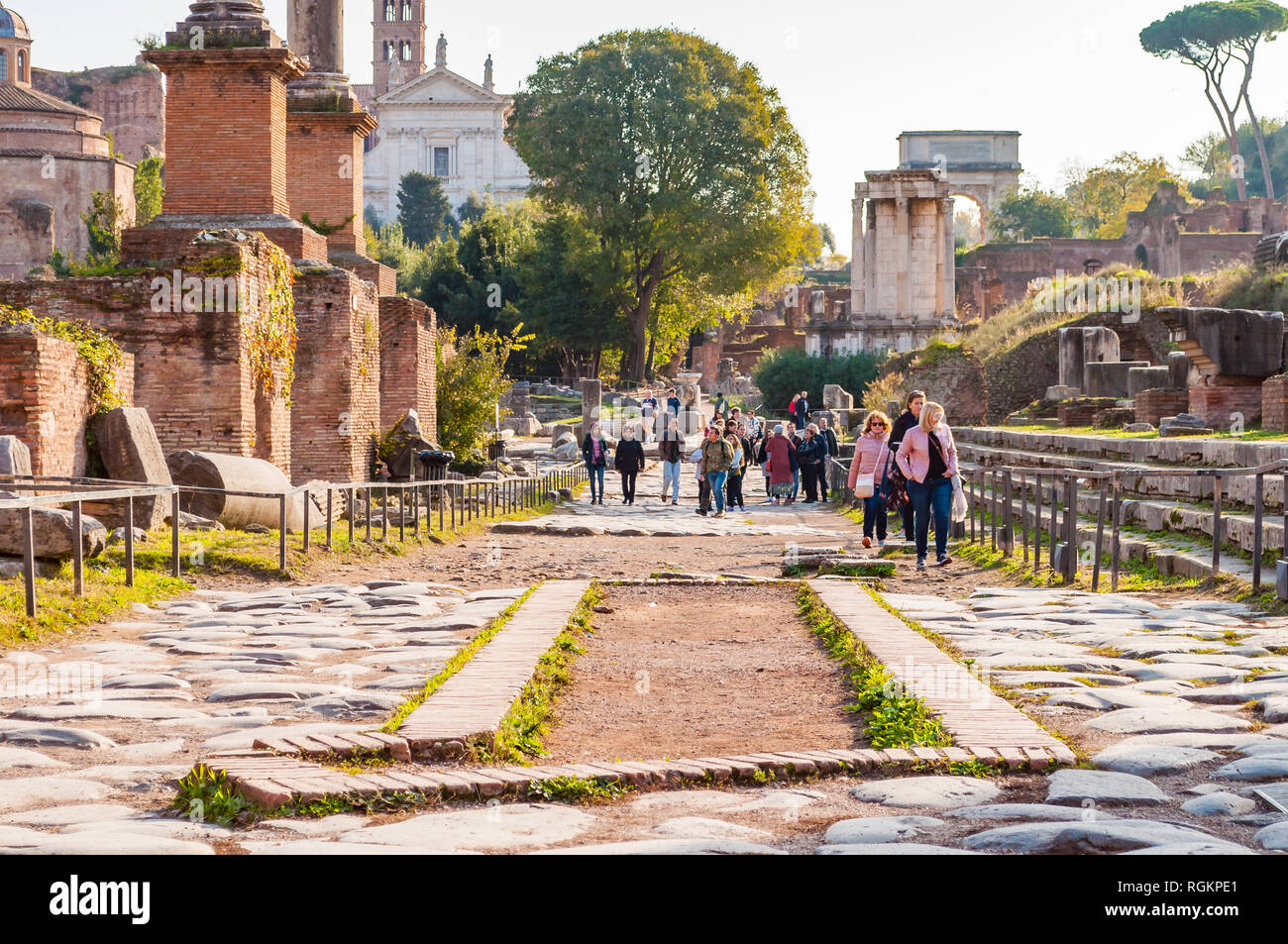Rome, Italy - November 17, 2018: View from the stone floor ground on ...