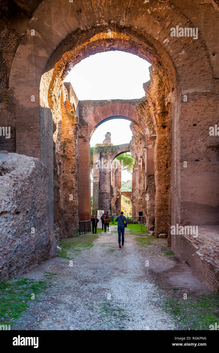 Rome, Italy - November 17, 2018: People in arches gallery hall in Domus ...