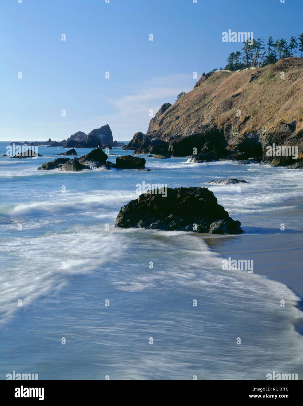 USA, Oregon, Ecola State Park, Small sea stacks and rocks below Ecola ...