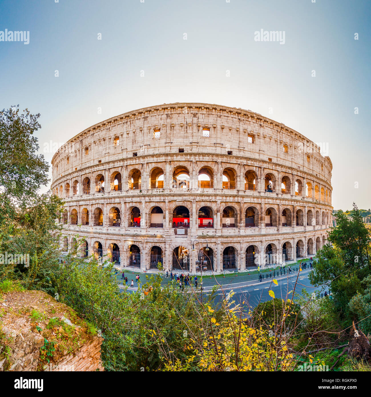 Rome, Italy - November 17, 2018: Wide outside panorama of Colosseum or ...