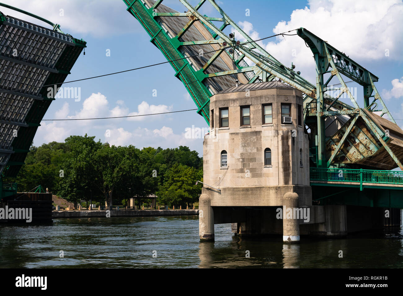 Raised Jefferson Street Bridge on a Summer afternoon. Joliet, Illinois ...