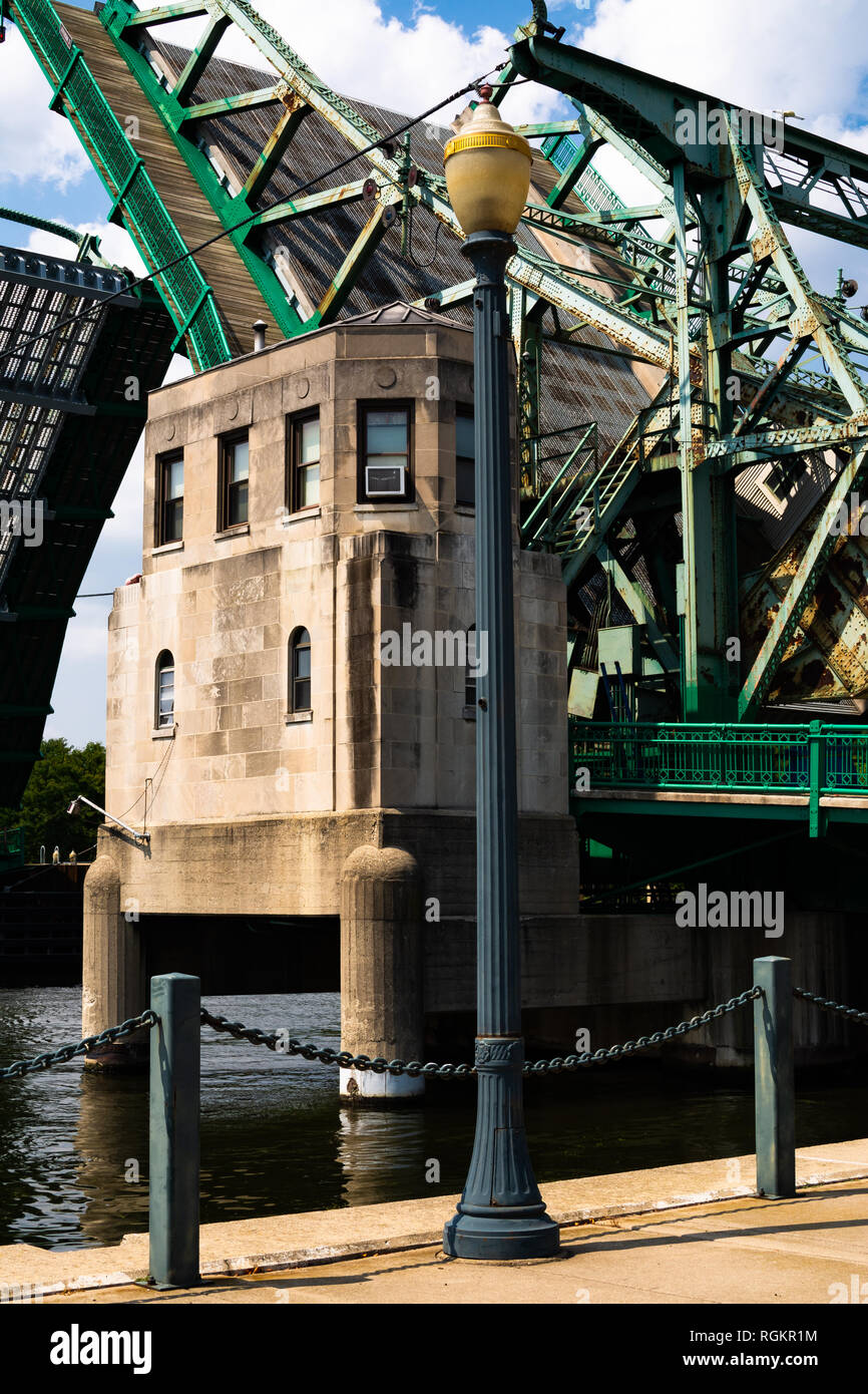 Raised Jefferson Street Bridge on a Summer afternoon. Joliet, Illinois ...