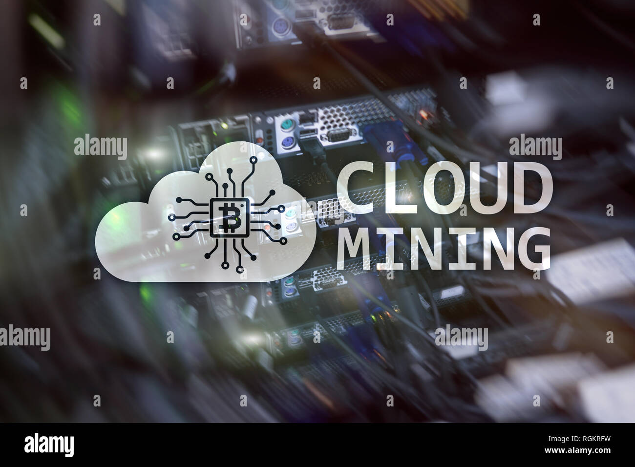 Cloud computing, data or cryptocurrency Bitcoin, Ethereum mining in data center. Server room ...