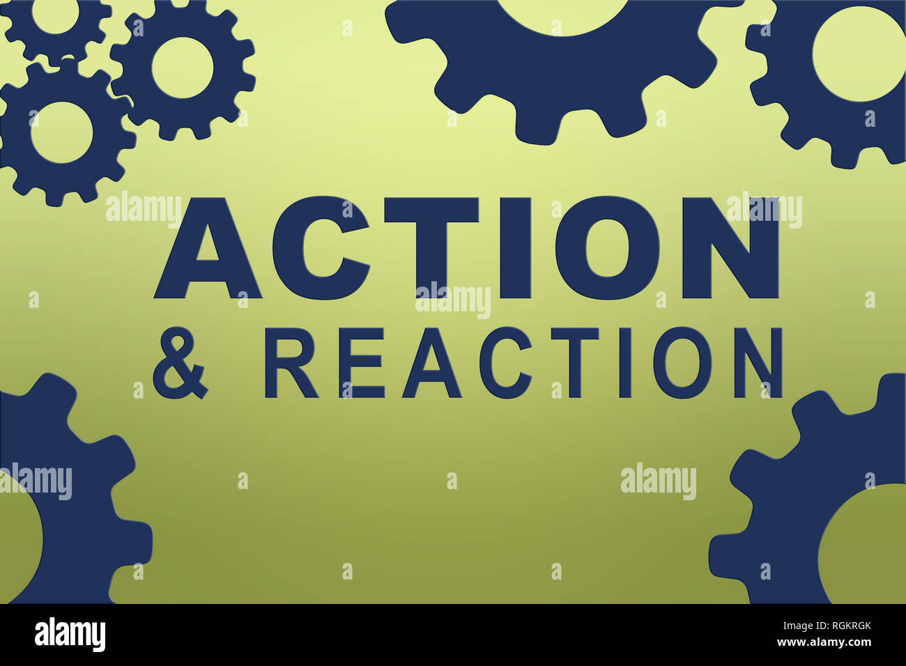 ACTION & REACTION sign concept illustration with blue gear wheel ...