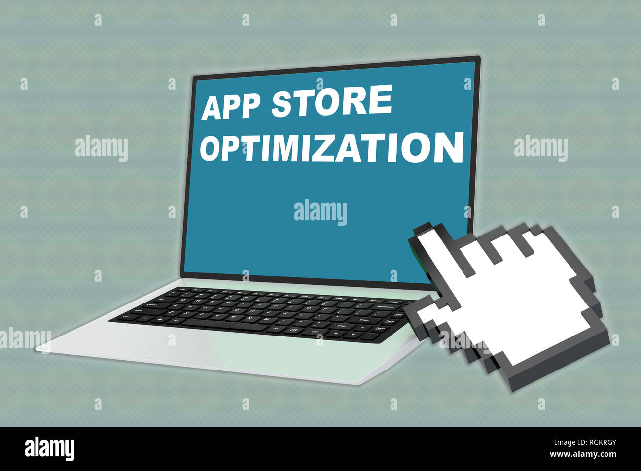 3D illustration of APP STORE OPTIMIZATION script with pointing hand ...
