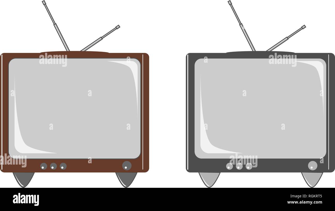 Retro TV without remote control, isolated on white background. Vector ...