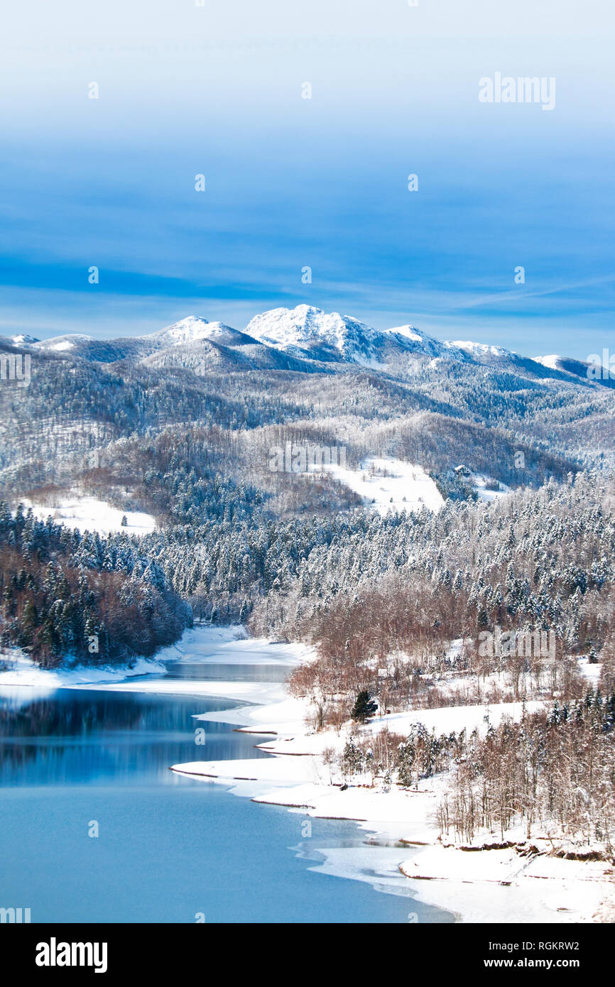 Croatian nature landscape, beautiful winter panorama of Lokvarsko lake ...