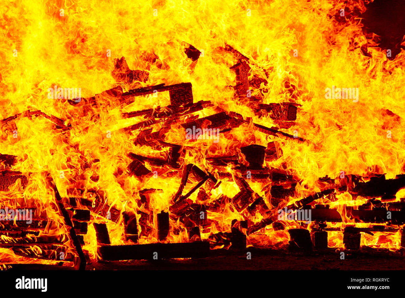 Fire flames on a bonfire. Fireman emergency. Danger combustion ...