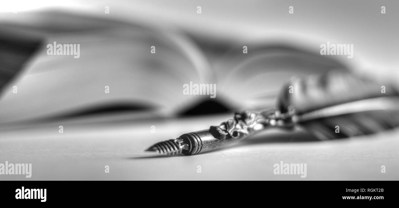 an open book and a pen Stock Photo - Alamy