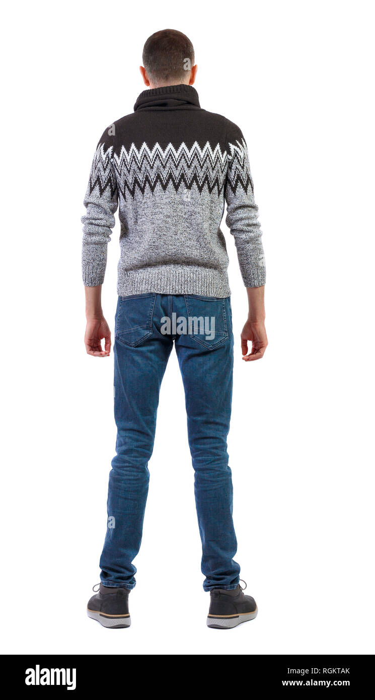 Back view of a stylish man in a knitted sweater. Rear view people ...