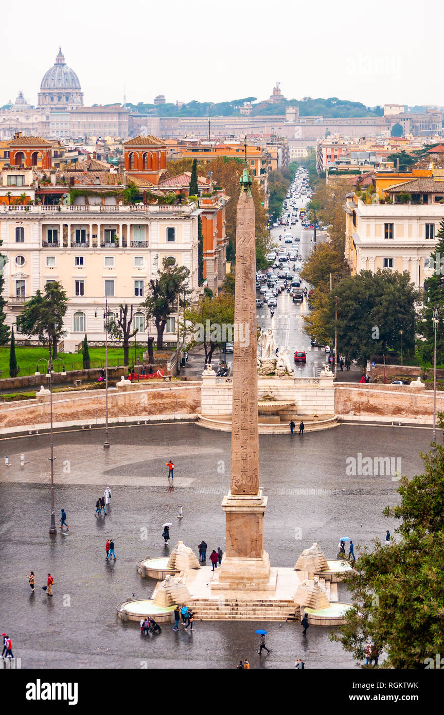 Rome, Italy - November 19, 2018: View from above on Piazza del Popolo ...