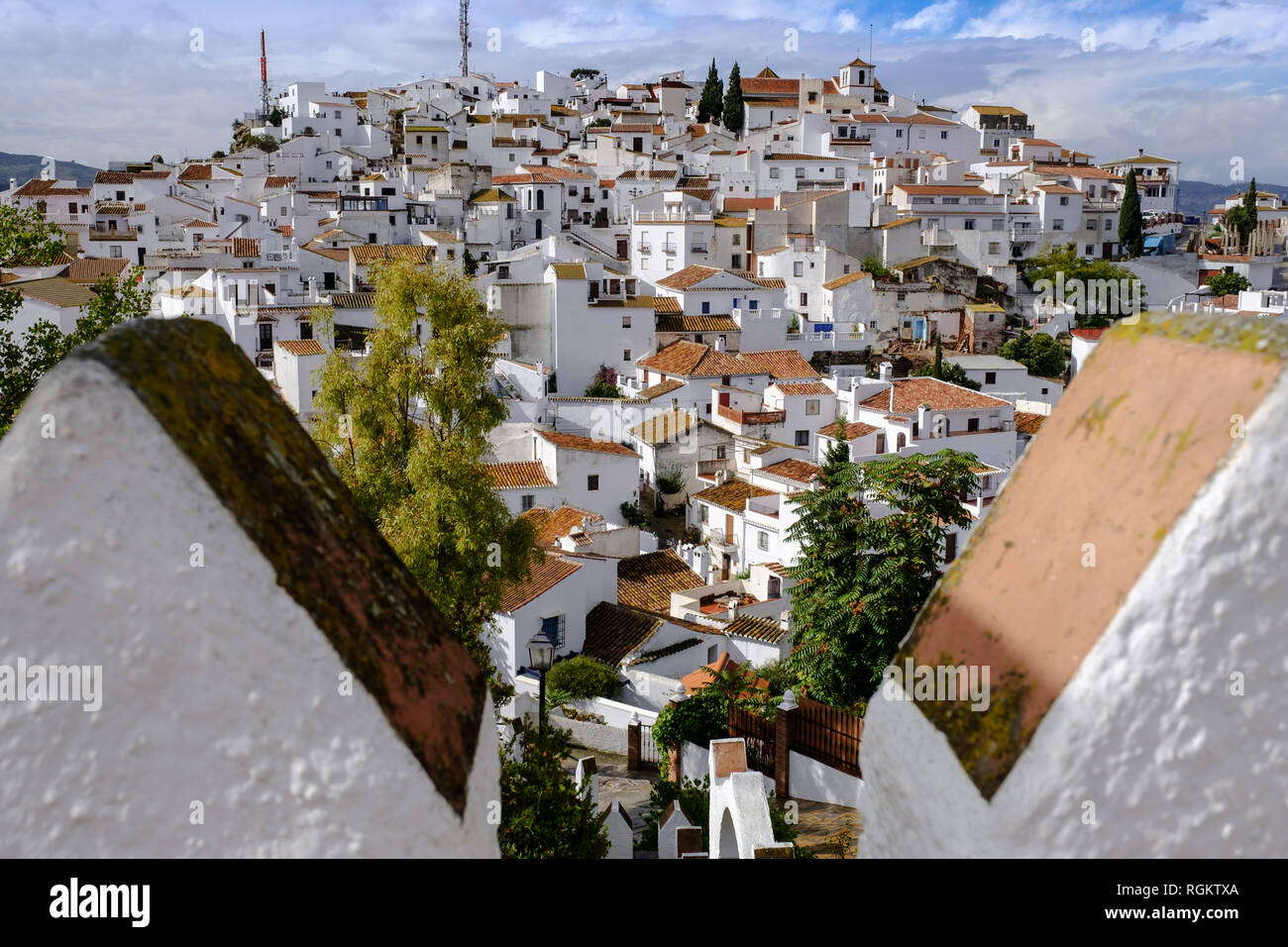 The mountain top village of Comares, Axarquia, Malaga, Andalucia, Spain ...