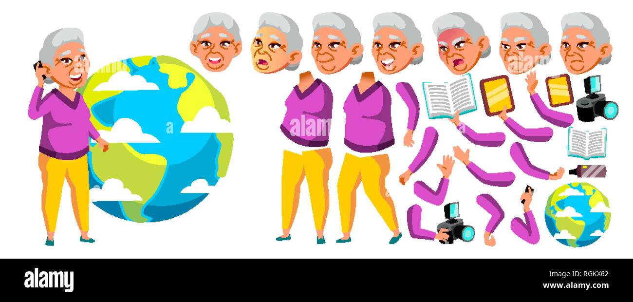 Asian Old Woman Vector. Senior Person Portrait. Elderly People. Aged ...