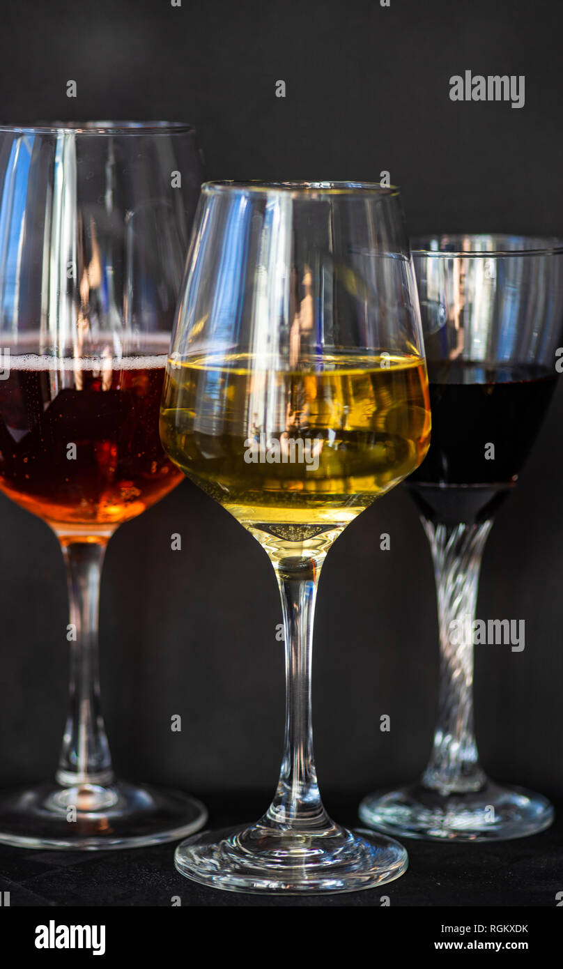 Glass of wine on dark background as a drink concept with copy space ...