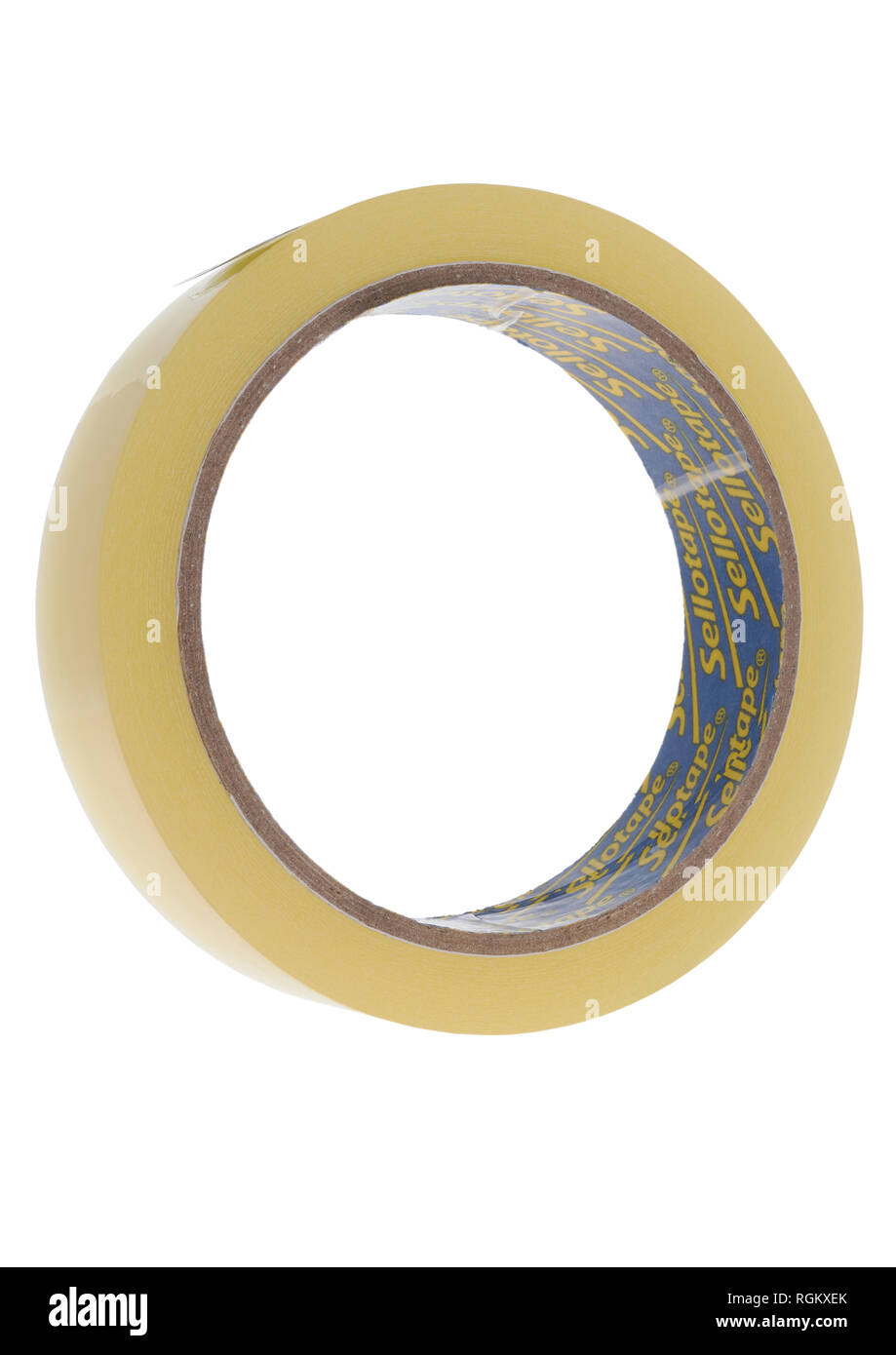 Roll of sellotape on white background Stock Photo - Alamy