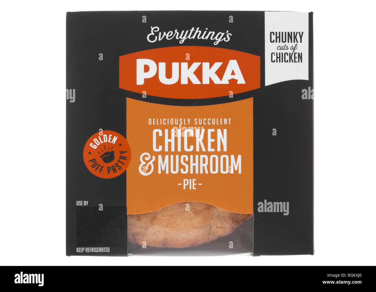 Boxed Pukka chicken and mushroom pie on white background Stock Photo ...