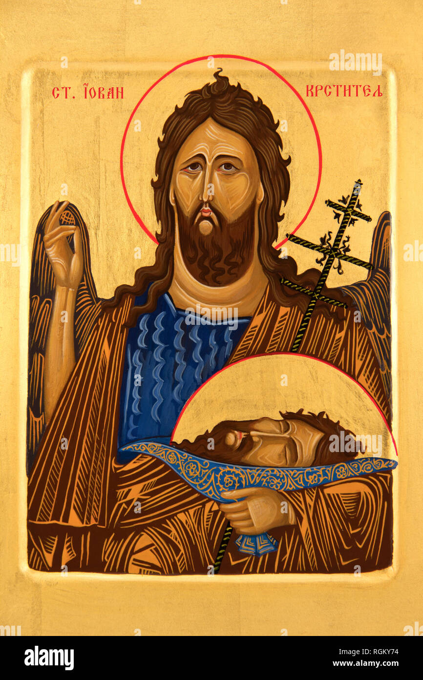Hand painted icon of St. John the Baptist Stock Photo - Alamy