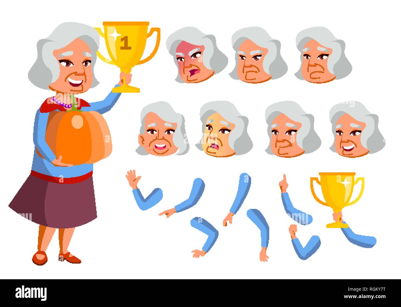 Asian Old Woman Vector. Senior Person. Aged, Elderly People. Funny ...