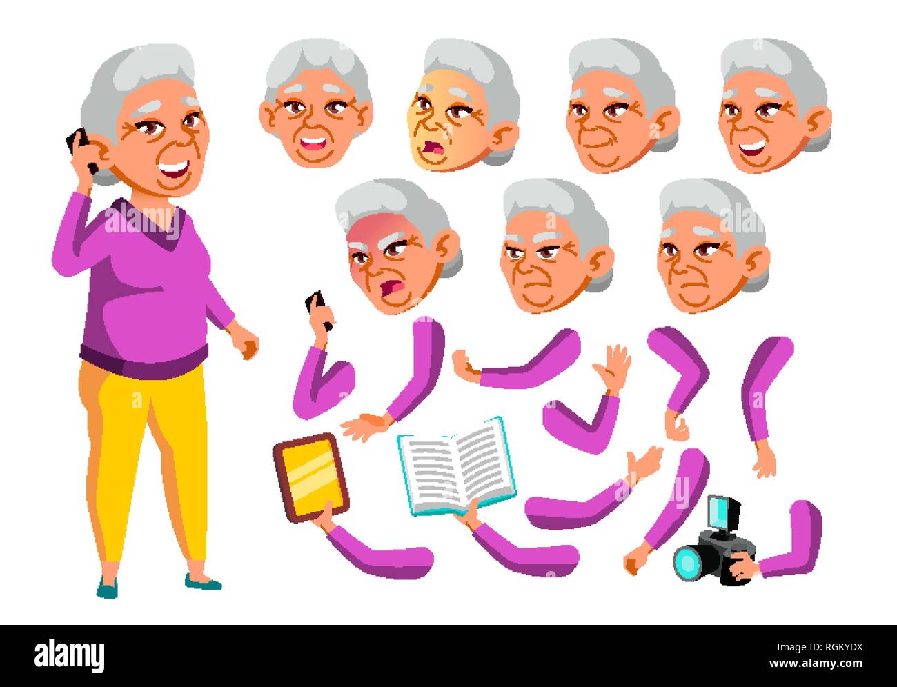 Asian Old Woman Vector. Senior Person. Aged, Elderly People. Leisure ...