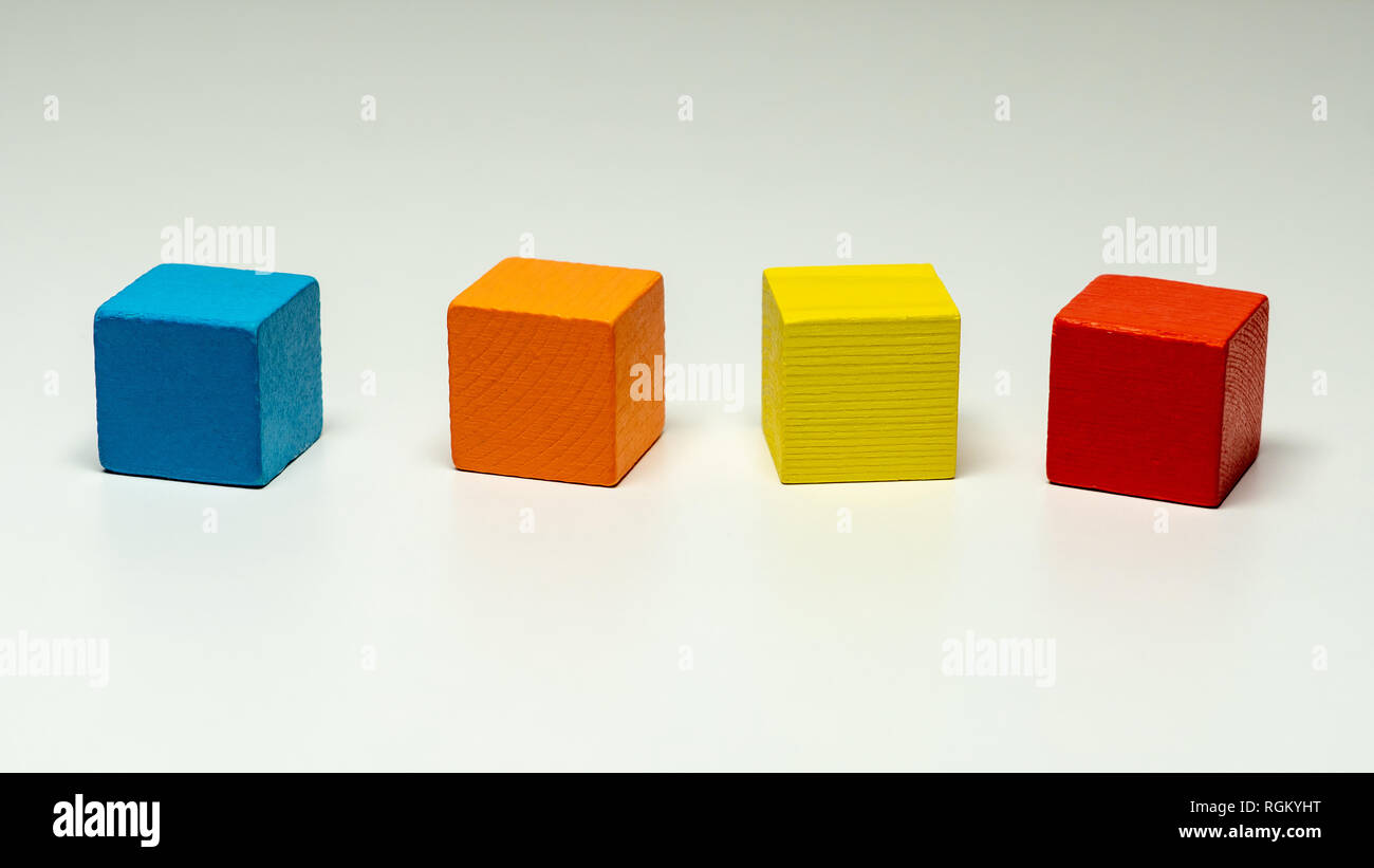 Toy blocks, multicolor wooden game cube with light background Stock ...