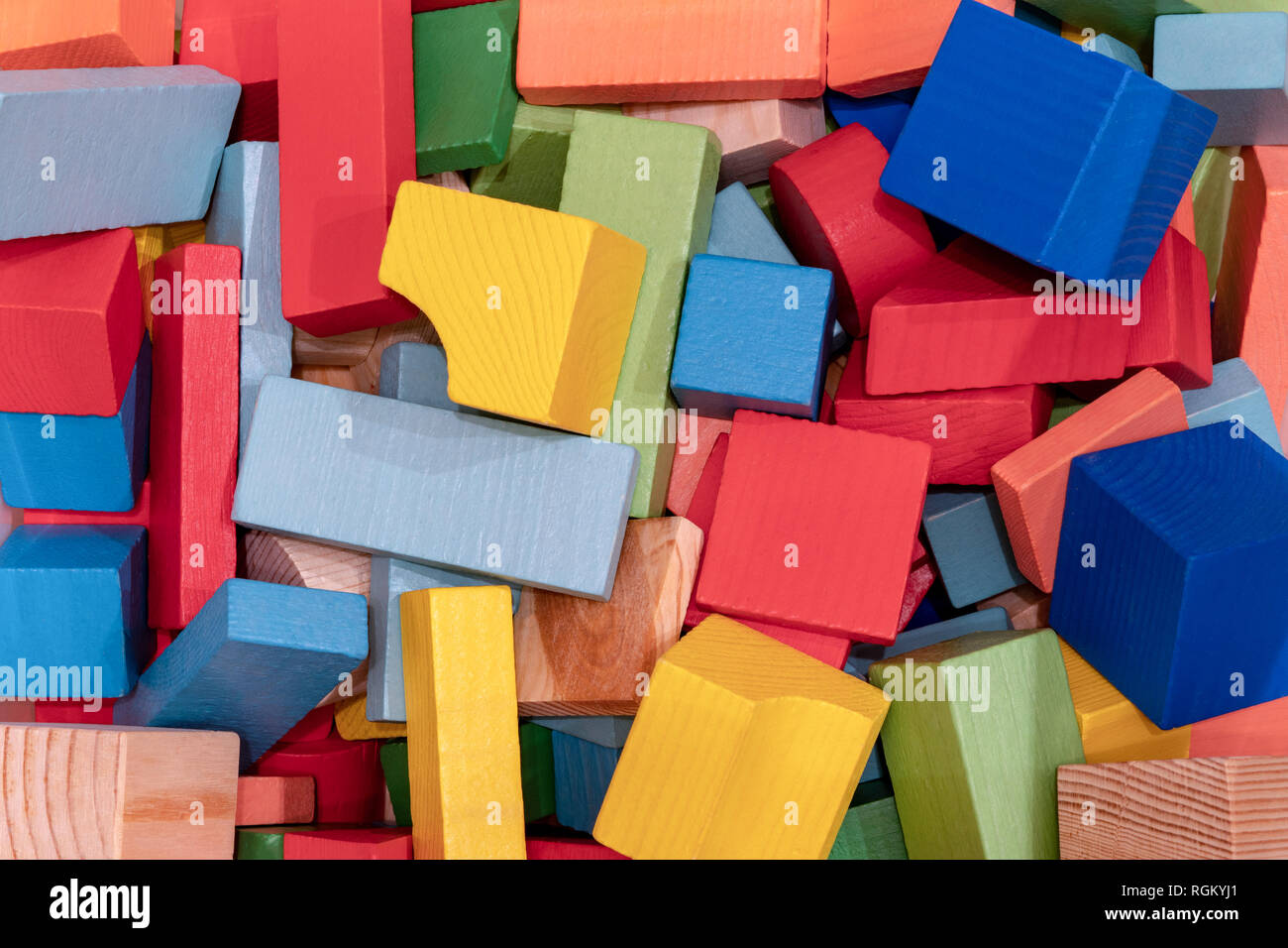 Toys blocks, multicolor wooden building bricks, heap of colorful game ...