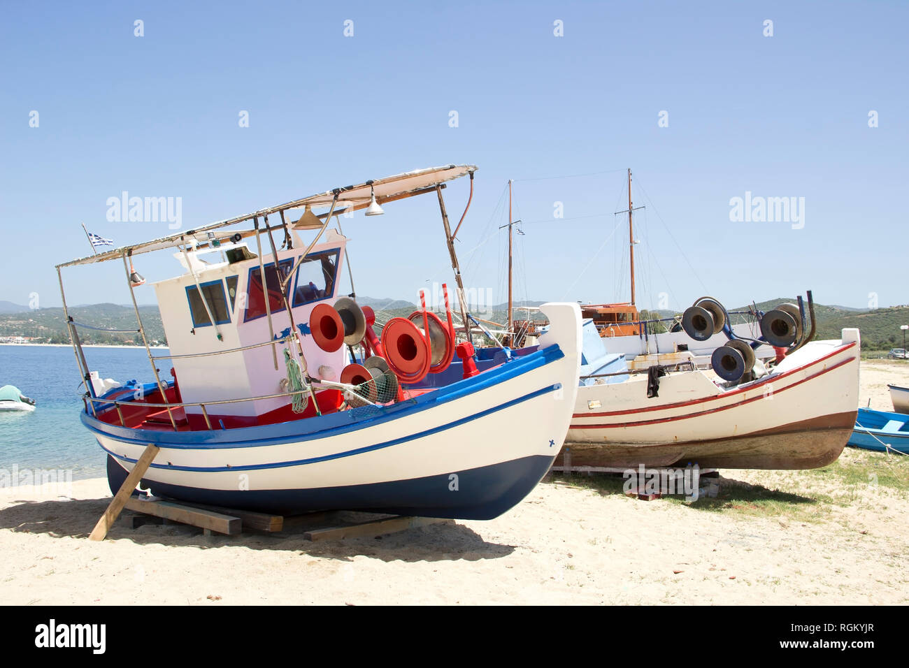 Two fishing boats on the beach Stock Photo - Alamy