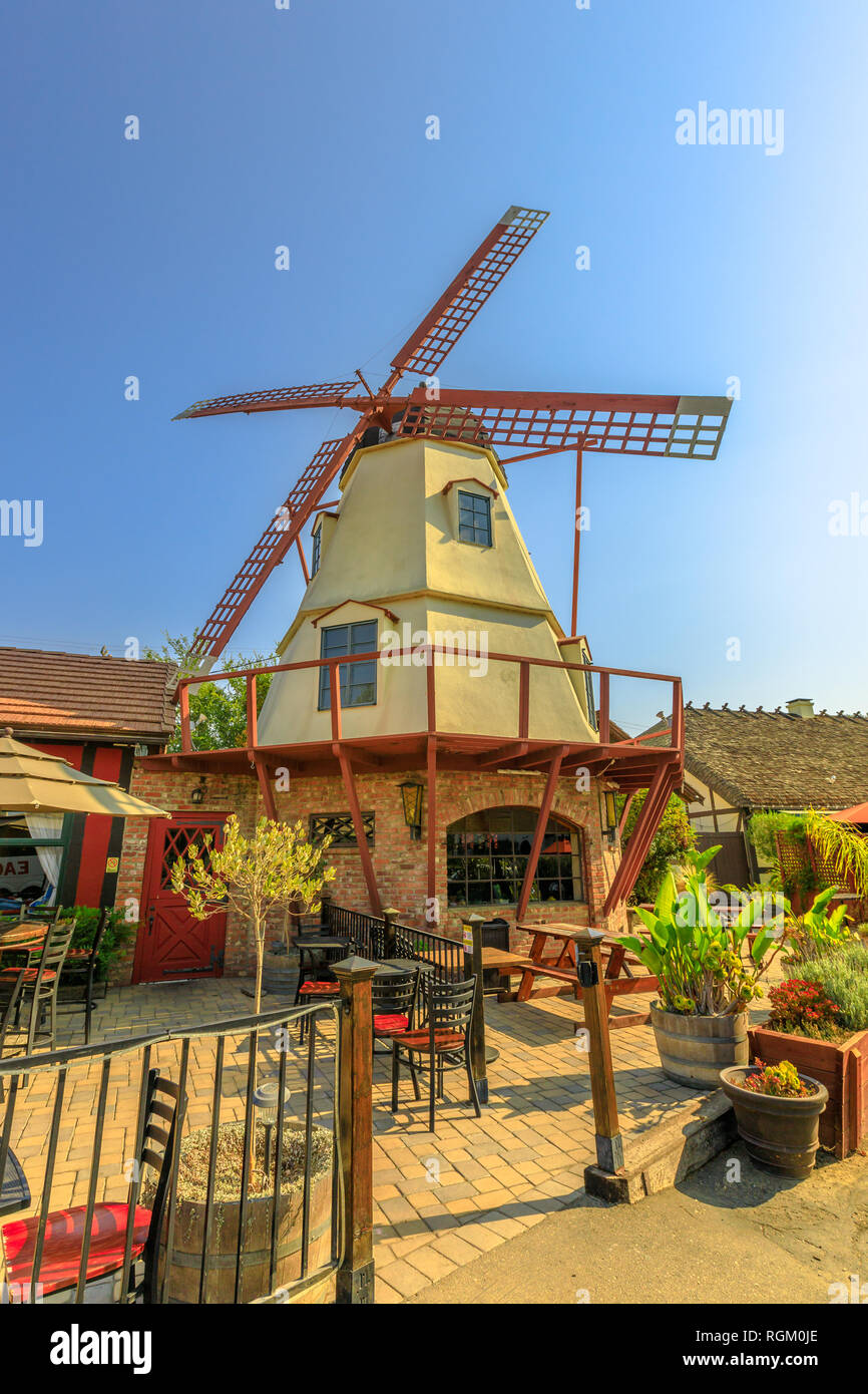 Old Windmill in a sunny day with blue sky. Santa Ynez Valley ...