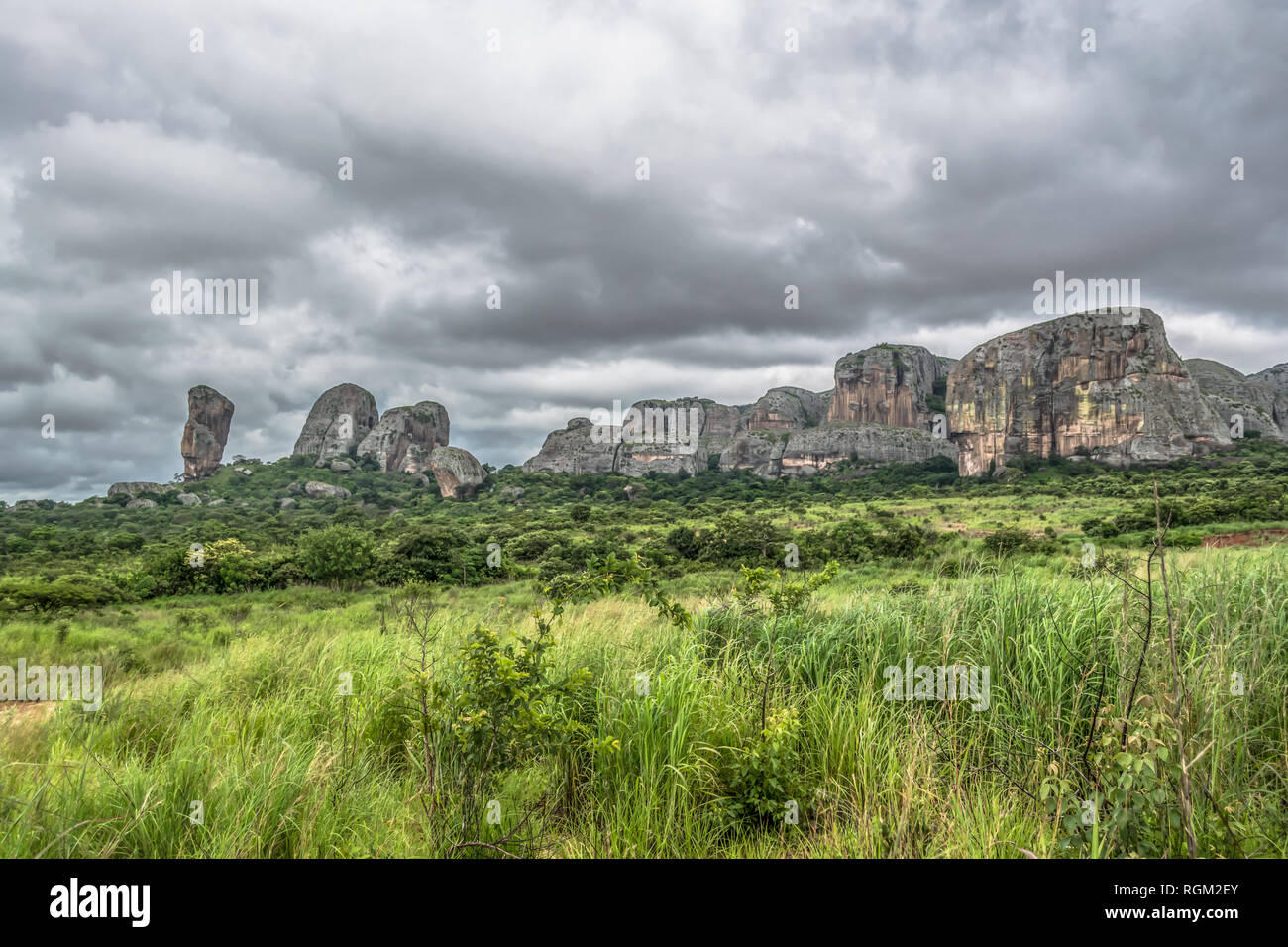 View at the mountains Pungo Andongo, Pedras Negras (black stones), huge ...