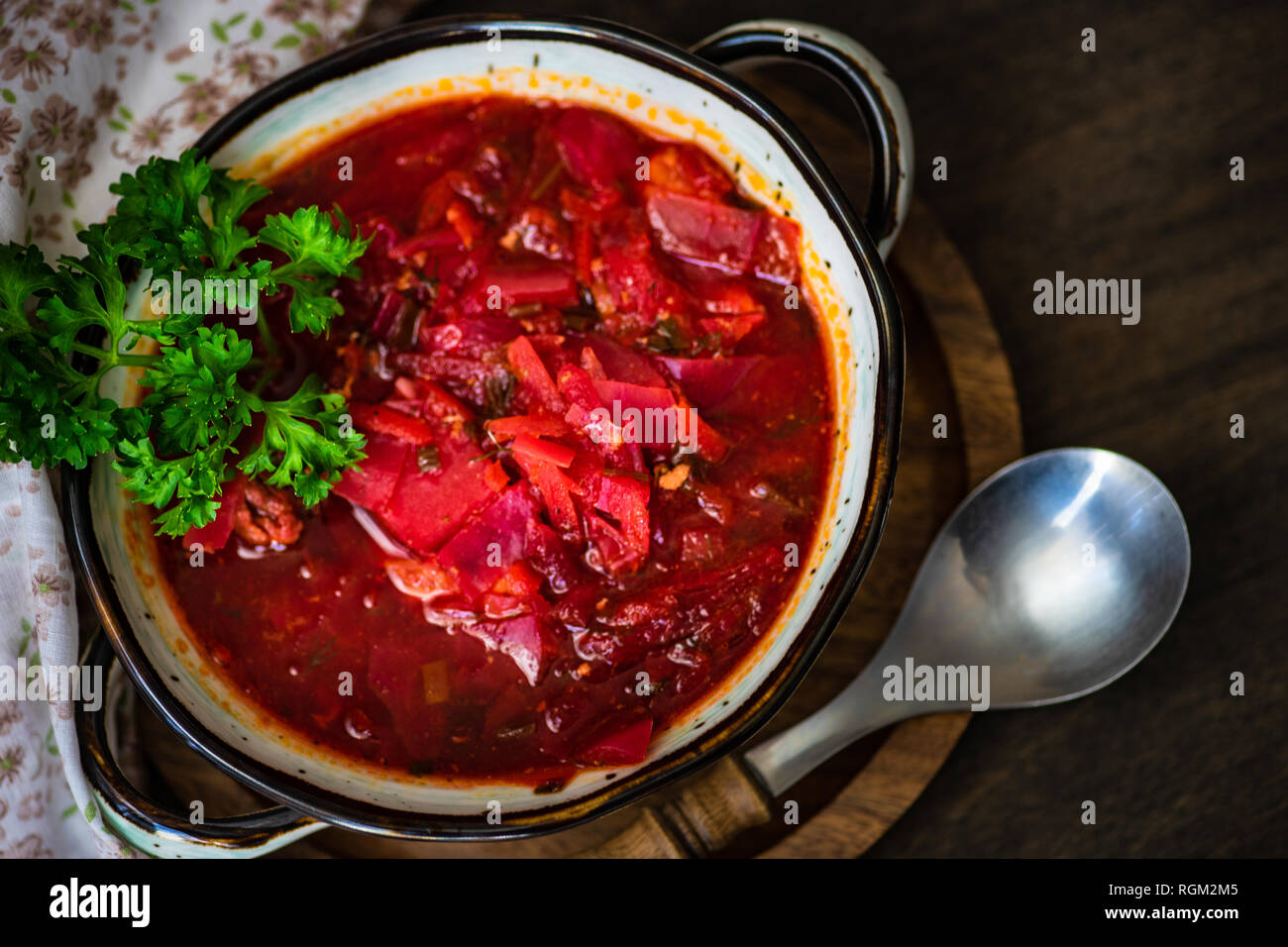 Traditional ukrainian beet soup red borscht on wooden table Stock Photo ...