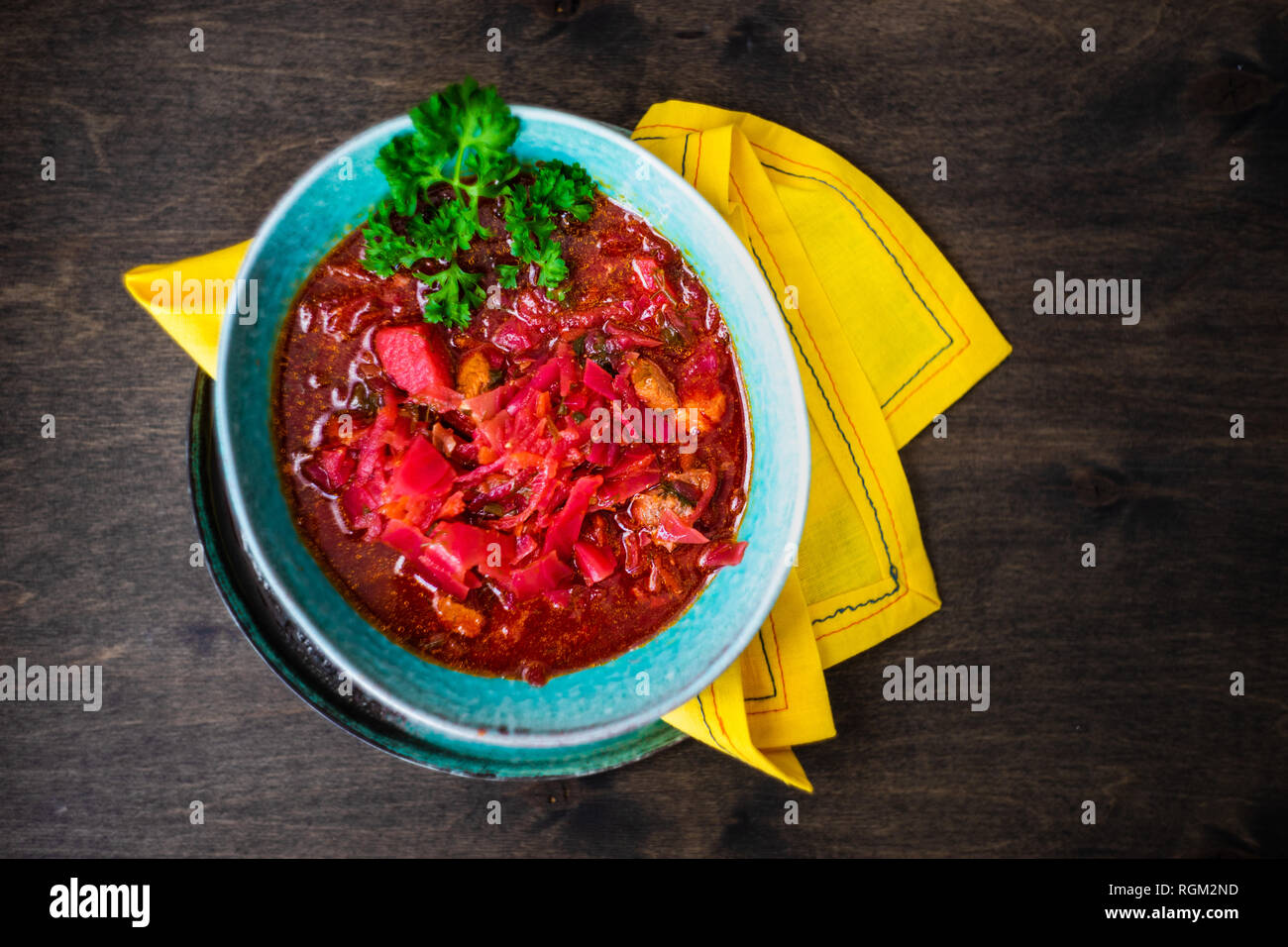 Traditional ukrainian beet soup red borscht on wooden table Stock Photo ...