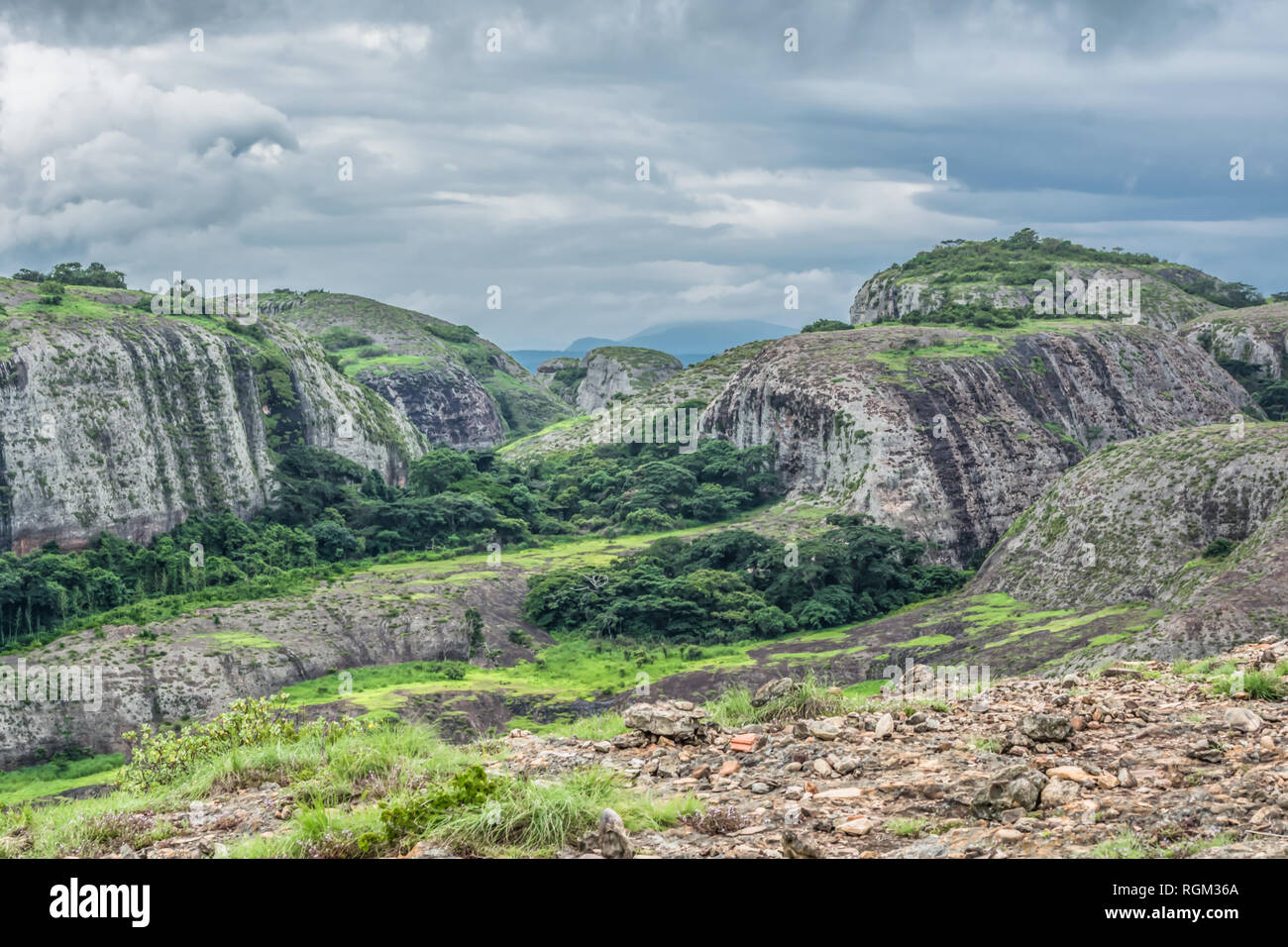 View at the mountains Pungo Andongo, Pedras Negras (black stones), huge ...
