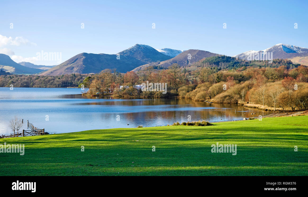 Derwentwater and the Western Fells seen from Keswick on a sunny winter ...