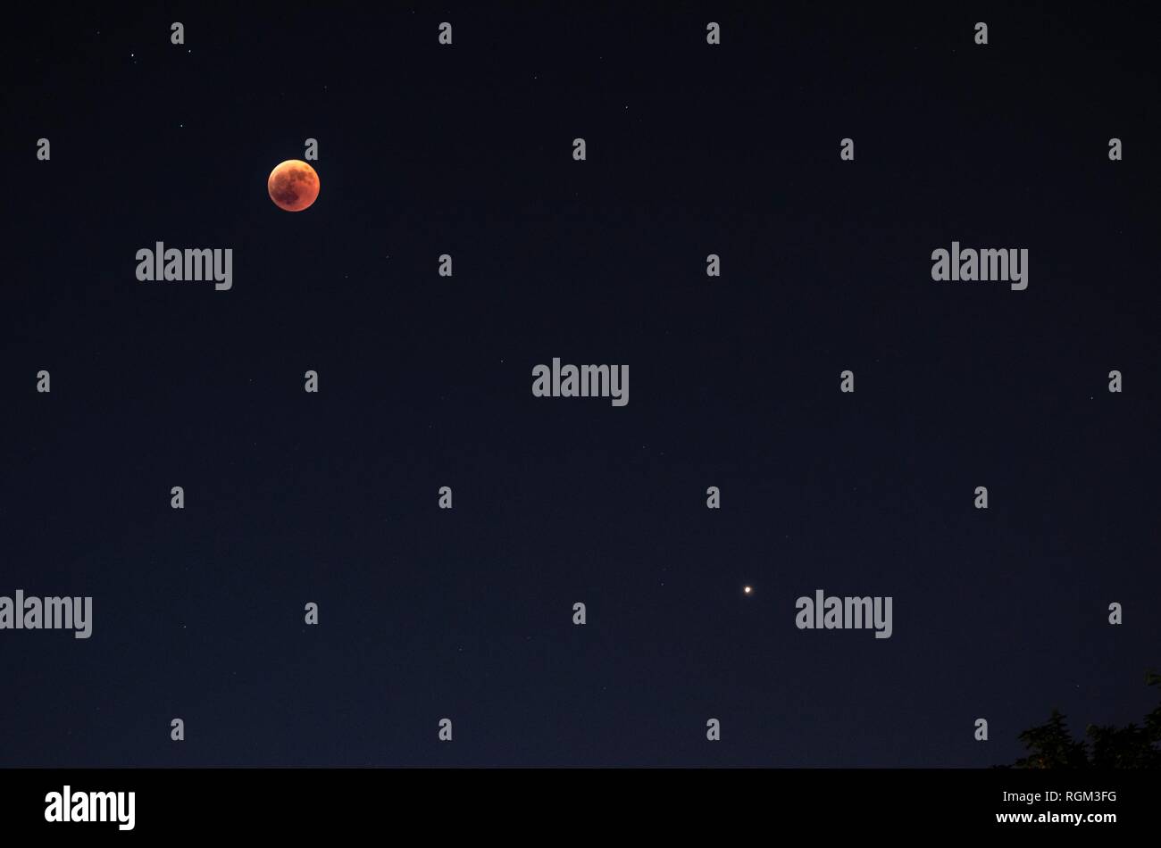 Panoramic view of the night sky with the moon and mars Stock Photo - Alamy