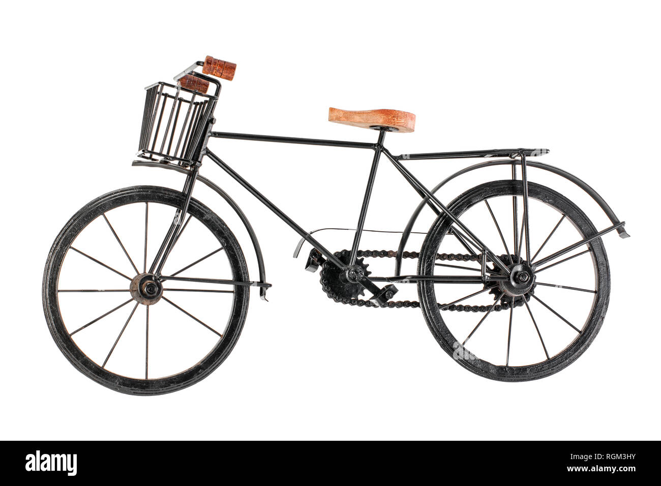 black urban toy retro Bicycle with basket isolated on white background ...