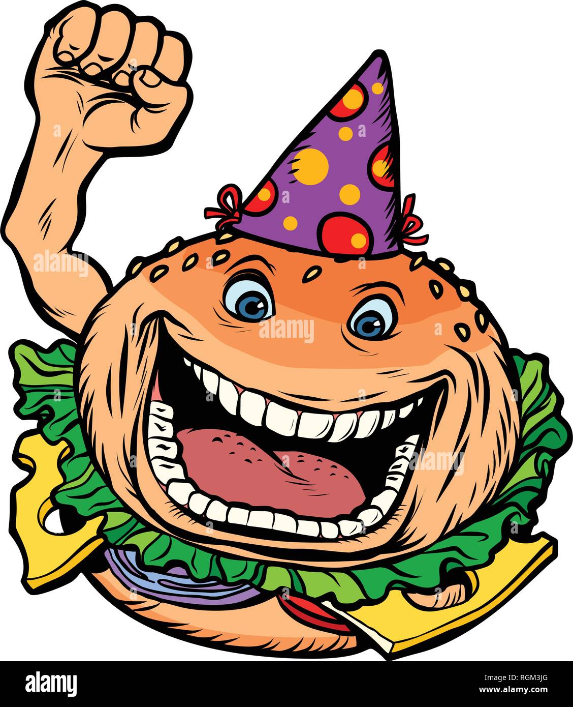 birthday fast food Burger. Comic cartoon pop art retro vector ...
