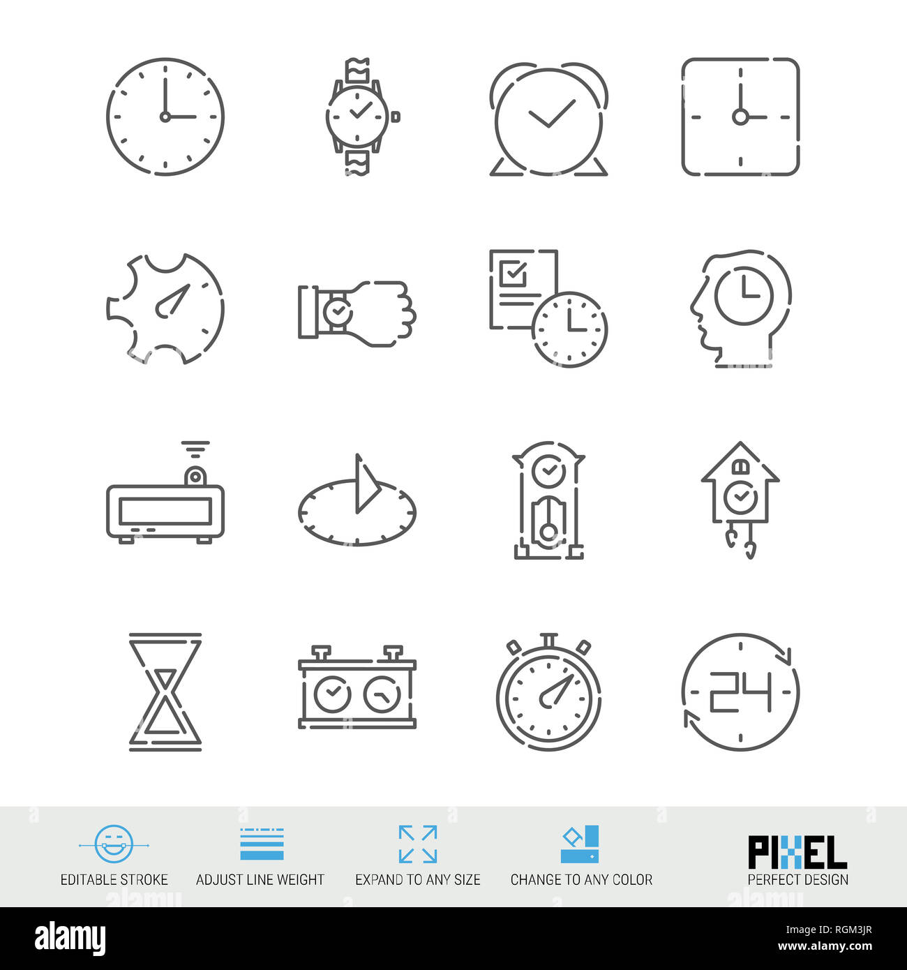 Line Icon Set. Time Related Linear Icons. Clock Symbols, Pictograms ...