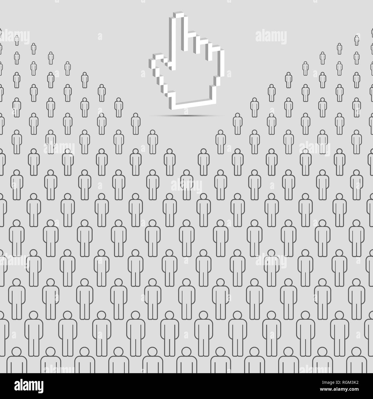 Abstract People Background and 3D Hand Cursor. Groupe of People. Grey ...