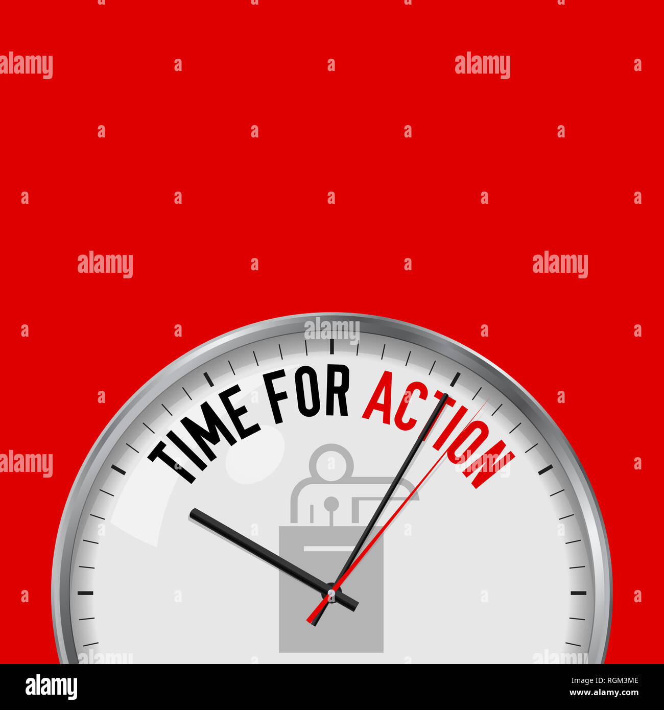 Time for Action. White Clock with Motivational Slogan. Analog Metal ...