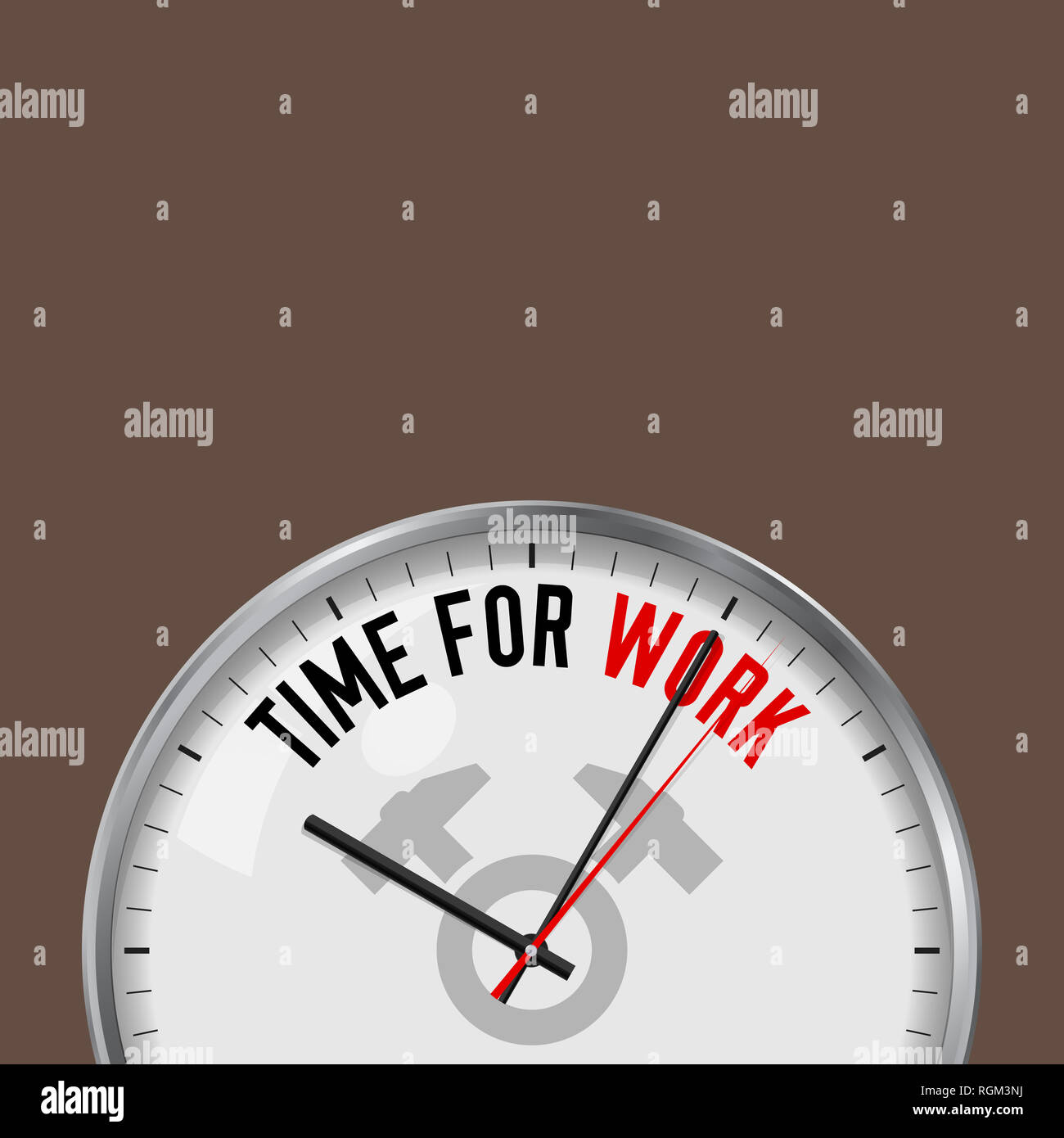 Time for Work. White Clock with Motivational Slogan. Analog Metal Watch ...