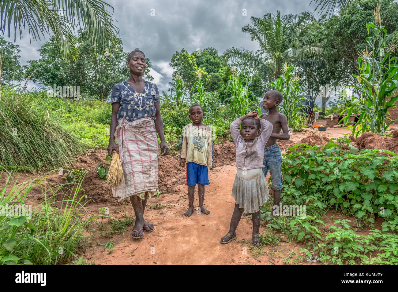 Malange / Angola - 12 08 2018 : View of an Angolan family, mother with ...