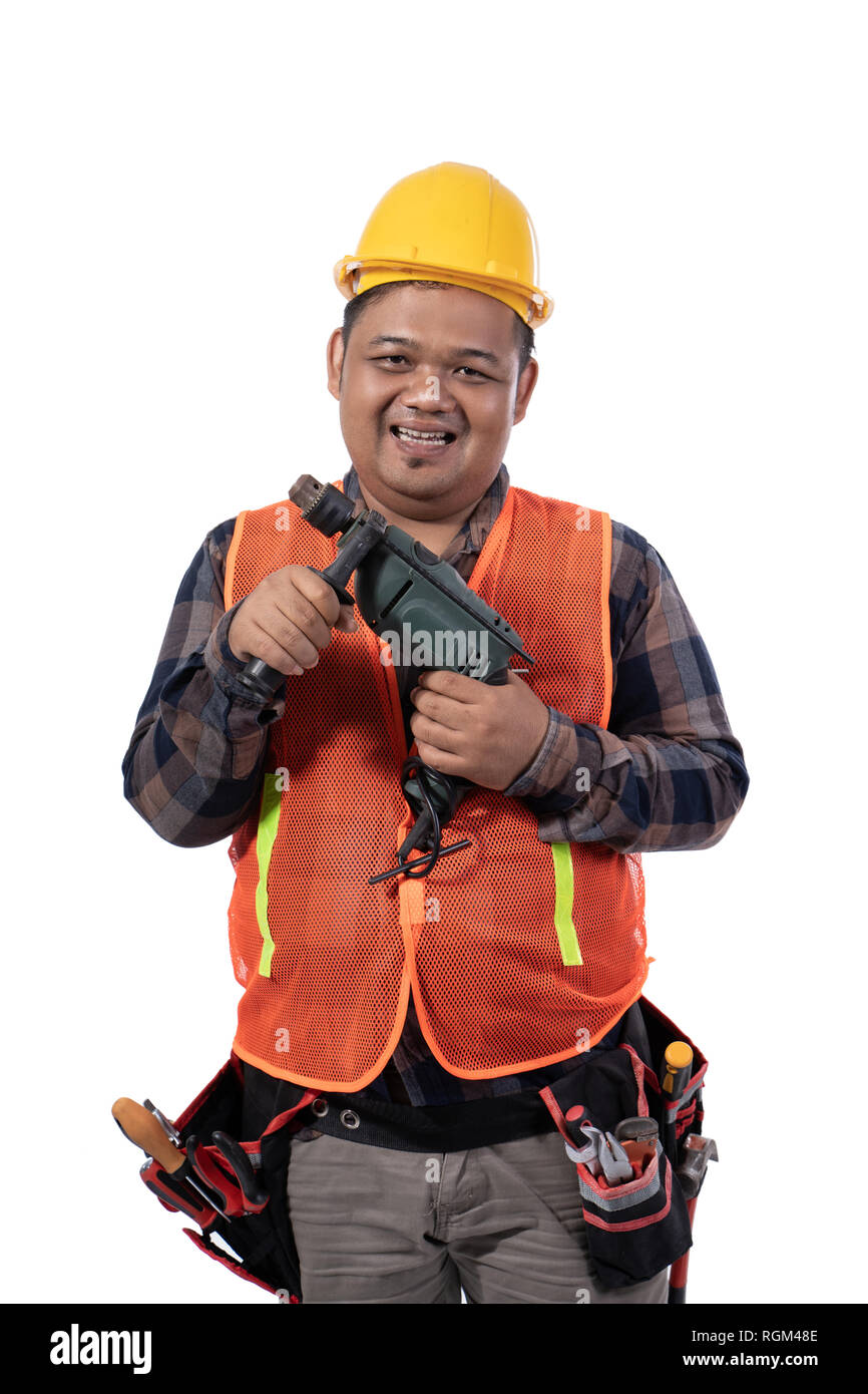 images of smile constructor holding a drill Stock Photo - Alamy