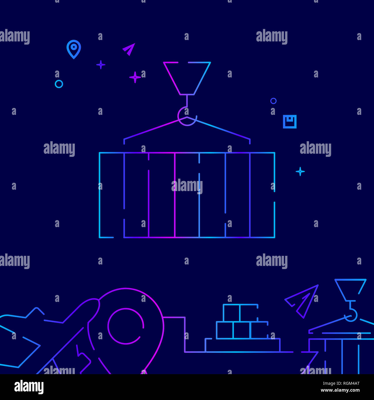 Cargo Container Loading Line Icon. Crane Gradient Symbol, Pictogram ...