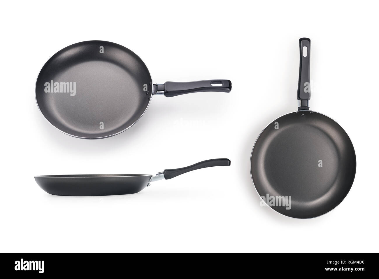 Black frying pan three views set. Isolated on white, clipping path ...