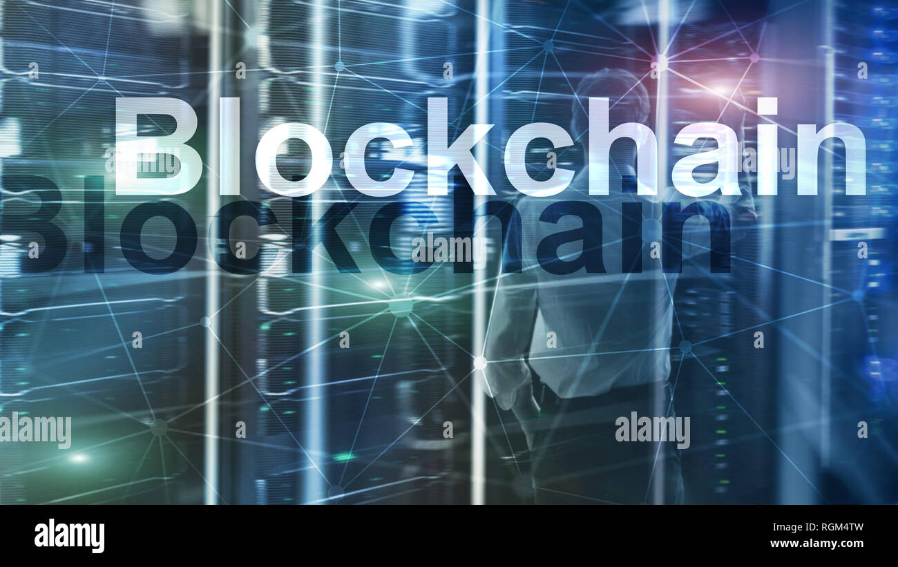 Blockchain technology Concept on server background. Data encryption ...
