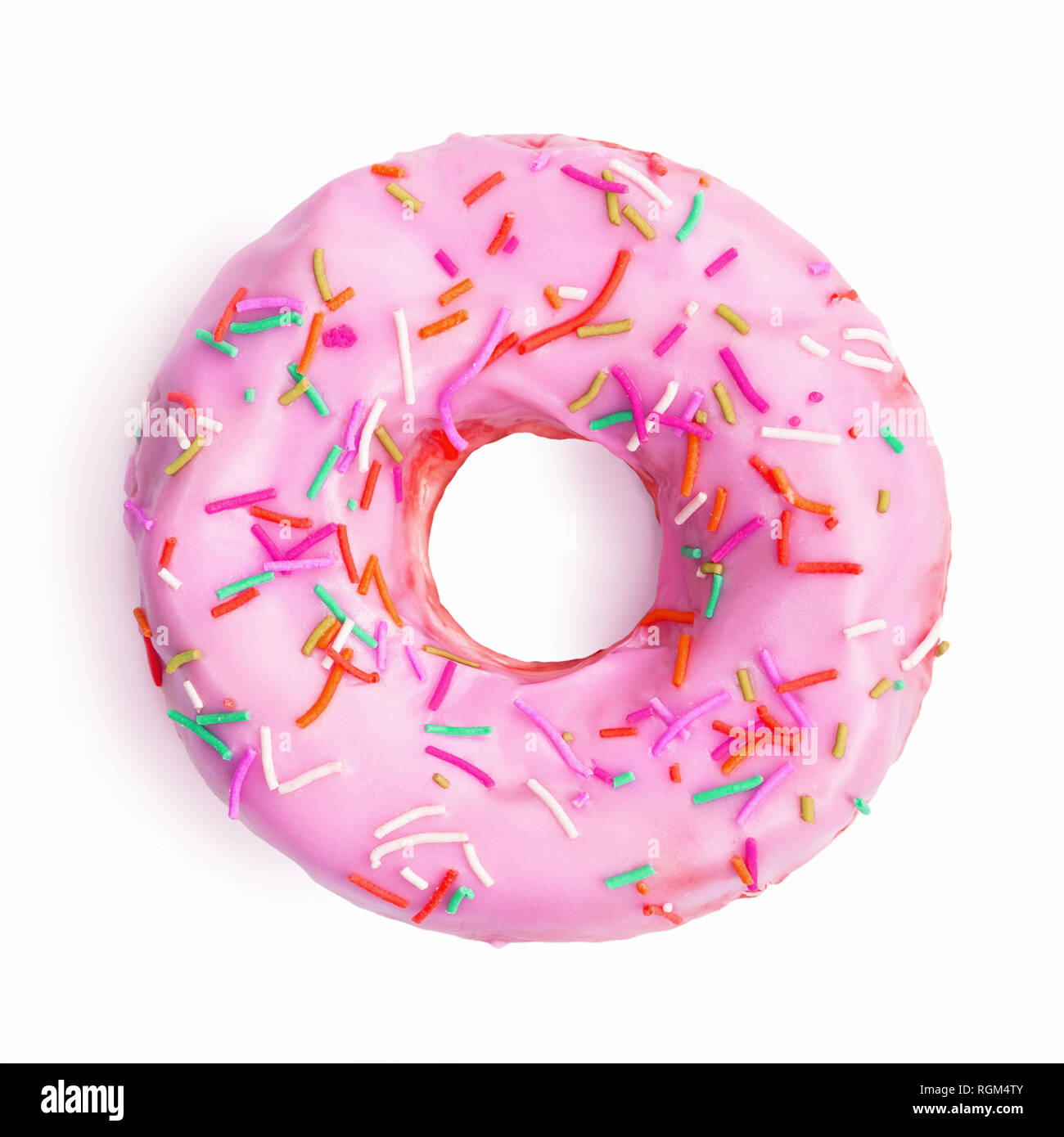 Colorful donut decorated with sprinkles isolated on white background ...